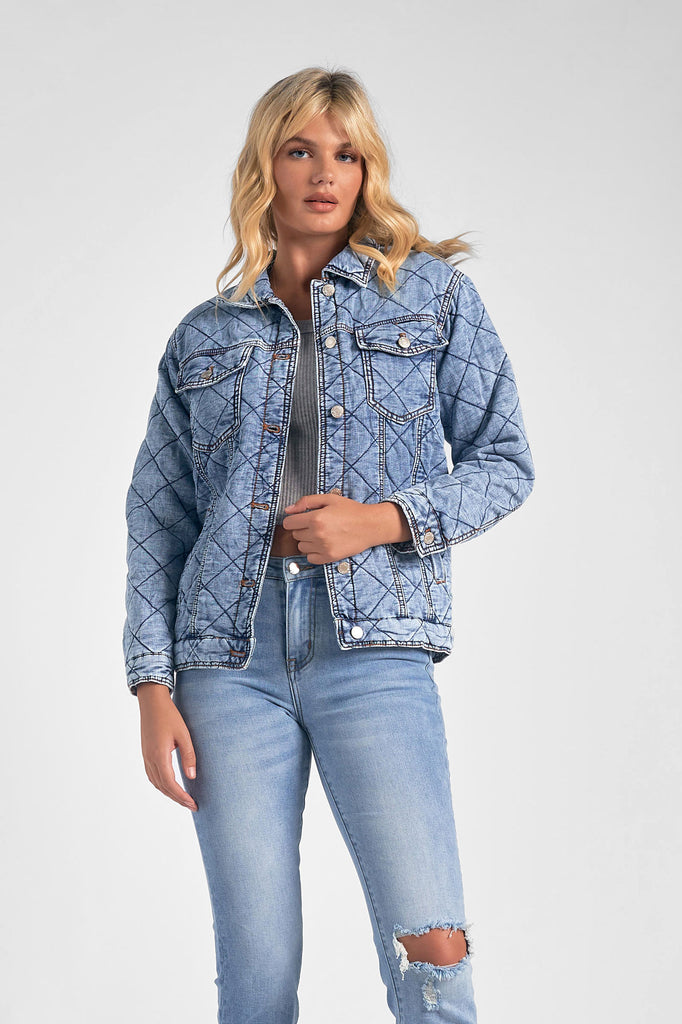 Elan Denim Quilted Jean Jacket at Maria Vincent Boutique Elan Denim Quilted Jean Jacket at Maria Vincent Boutique