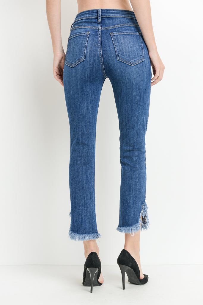 High Rise Straight Jeans with Curve Fray Hem at MARIA VINCENT Boutique – Maria Vincent Boutique