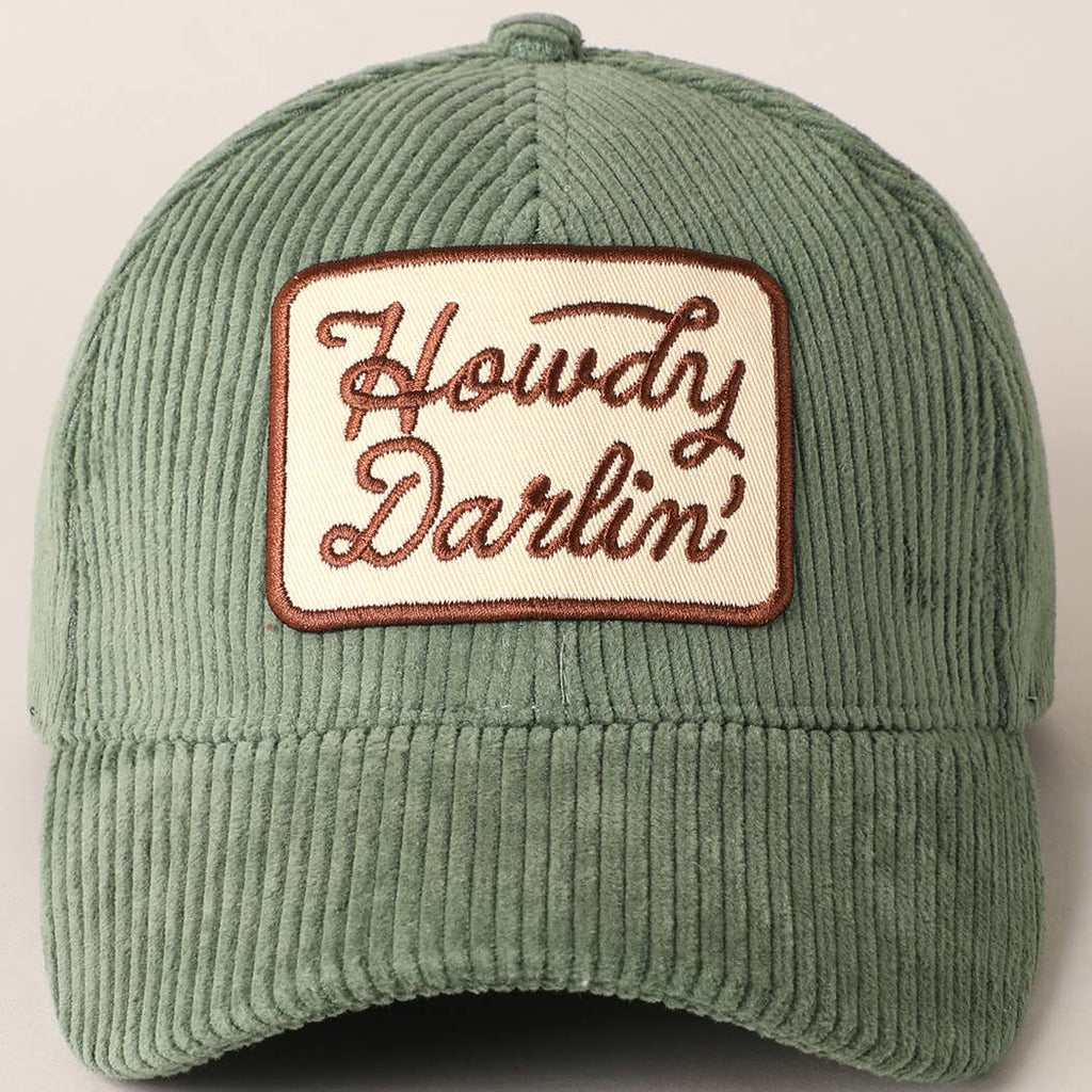 Howdy Darlin' Embroidery Patch Corduroy Baseball Hat – Maria Vincent ...