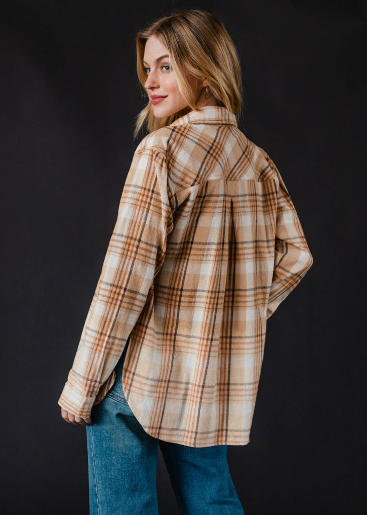 Tan & Brown Ombre Plaid Flannel at Maria Vincent Boutique