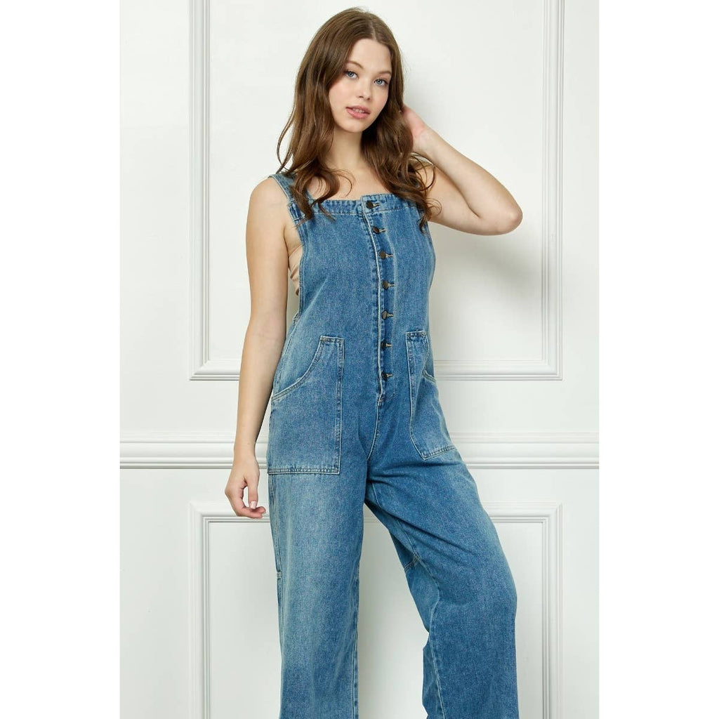 Denim Multi Button Fatigue Overall at Maria Vincent Boutique