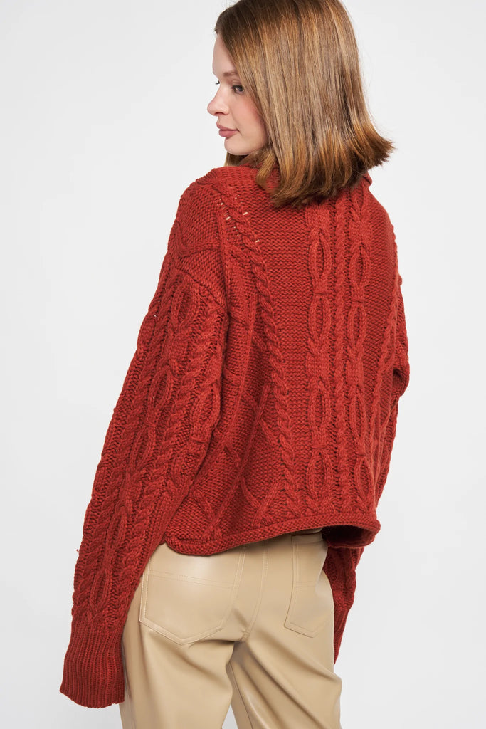 En Saison Cognac Chunky Knit Collar Sweater at Maria Vincent Boutique