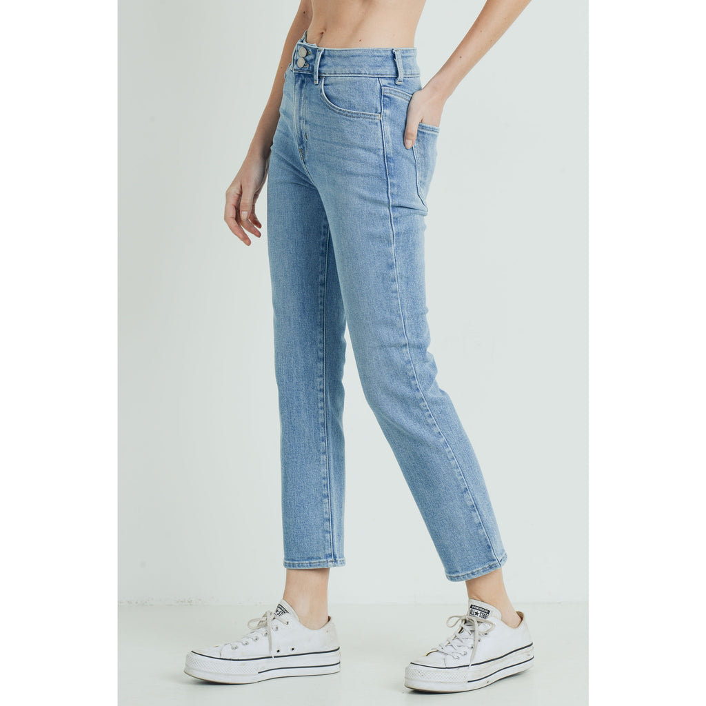 Just Black Denim Double Button Straight Jeans at Maria Vincent Boutique